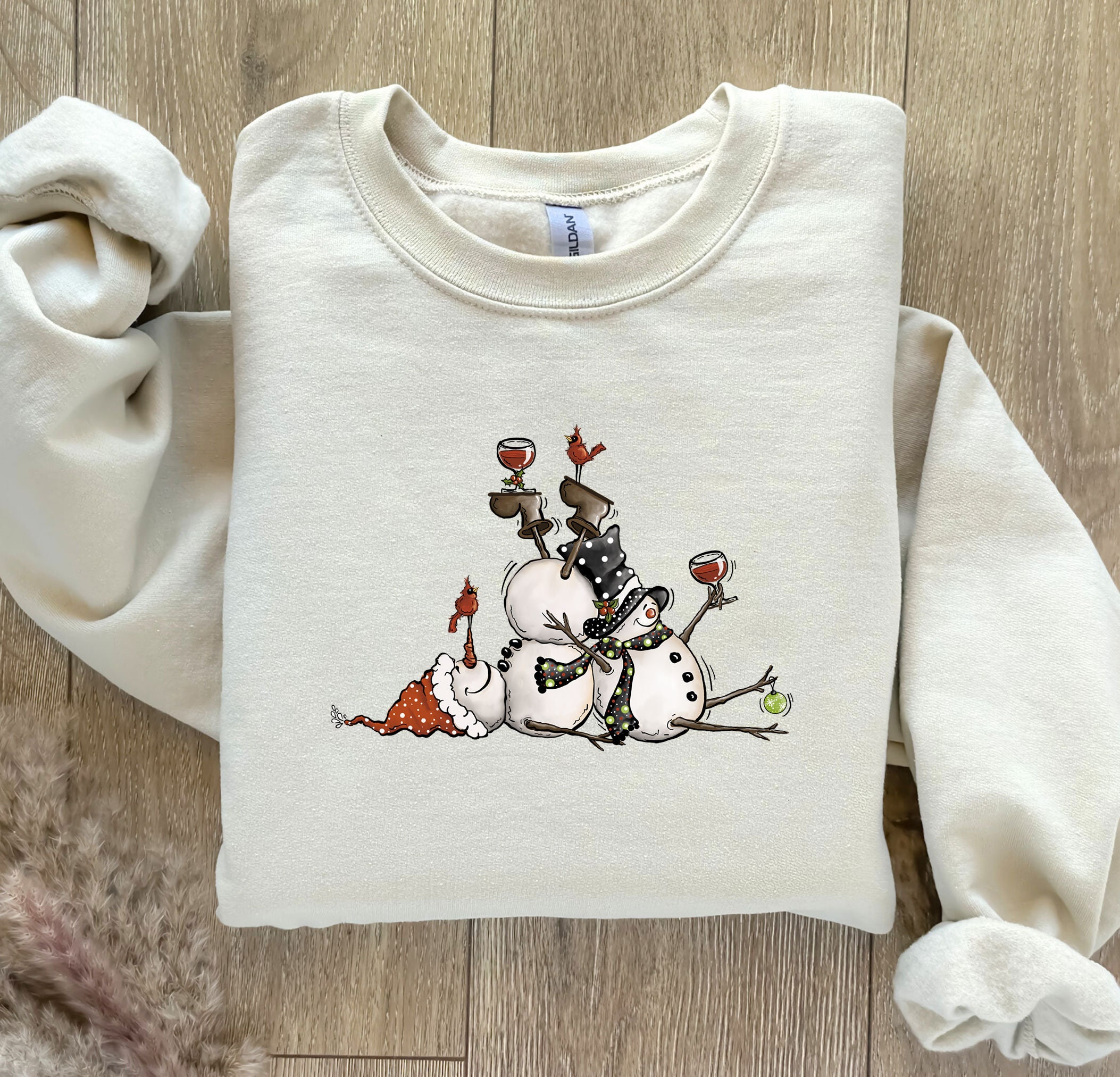 Tipsy Snowman Sweatshirt, Christmas Tee, Snowmen With Bird Drinking ...