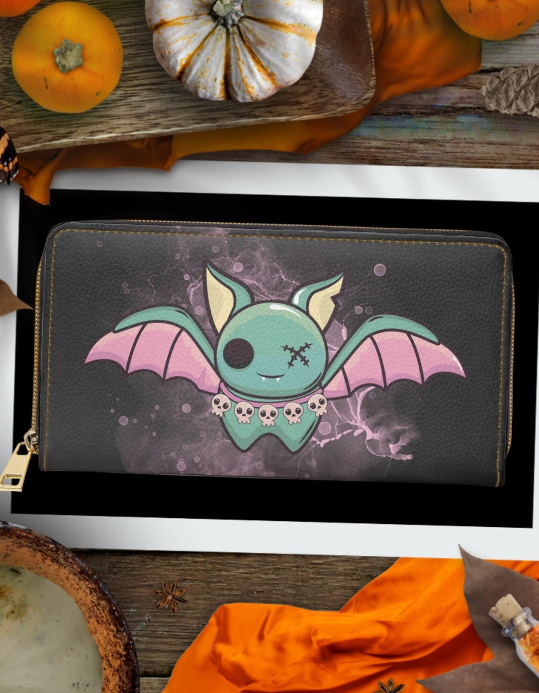 Pastel Goth Bat Wallet - Goth Wallet - Witch Wallet - Zippered Wallet ...