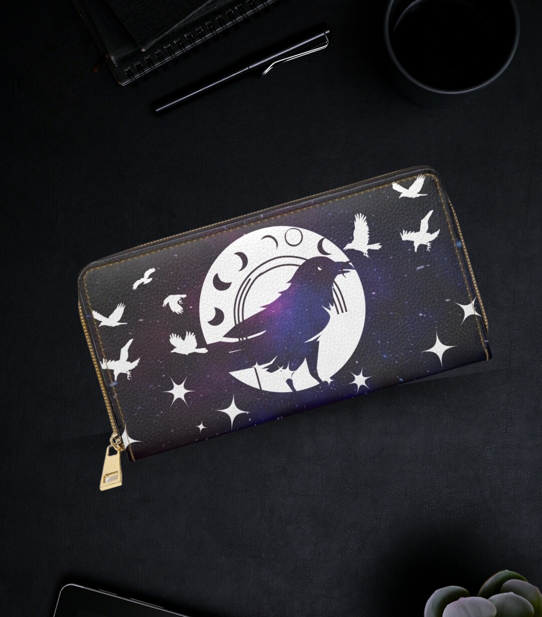 Goth Wallet - Goth Celestial Wallet - Gothic Wallet - Raven Zipper ...