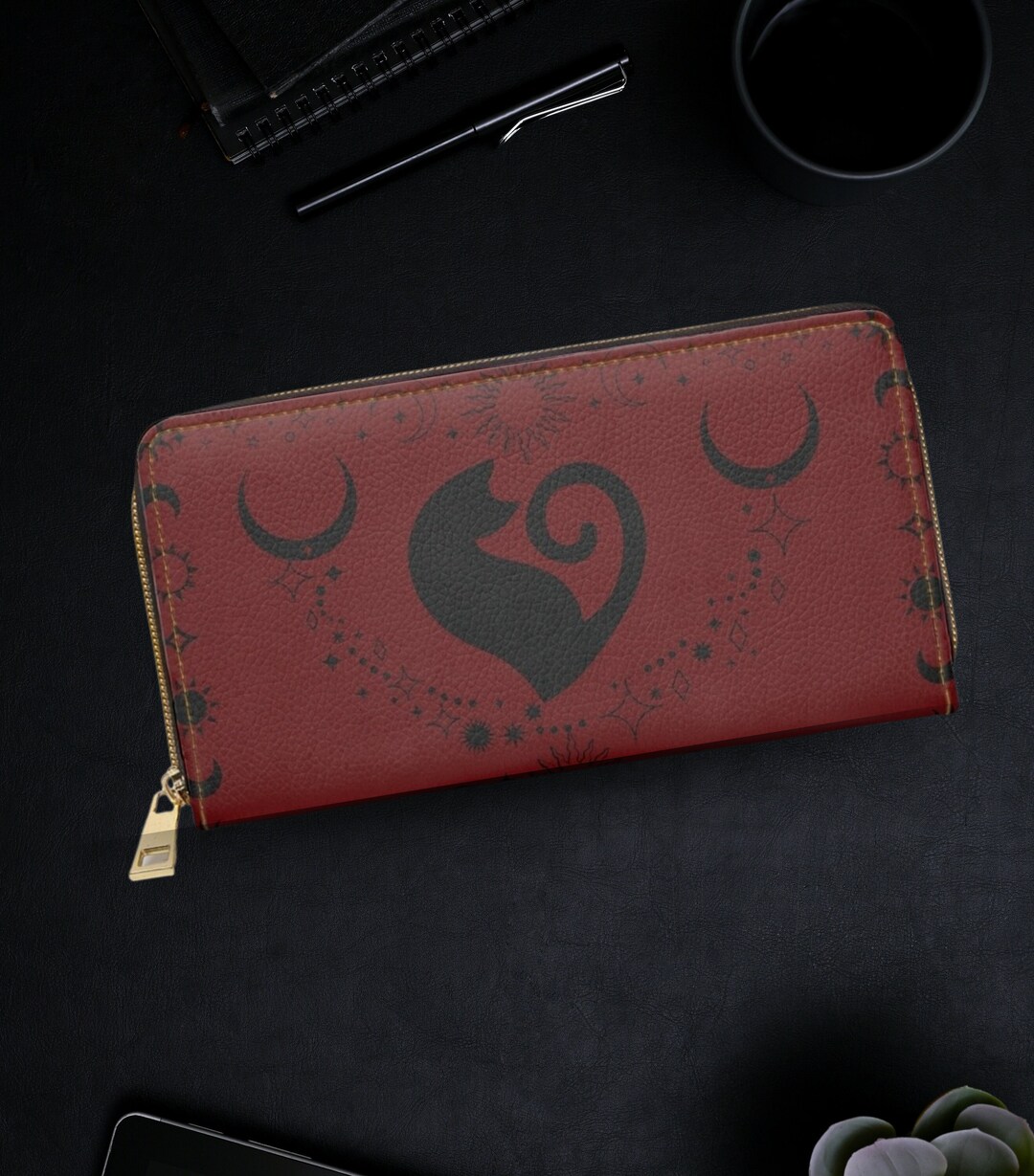 Goth Wallet Dark Academia Celestial Cat Zipper Wallet - Goth Cat Wallet ...