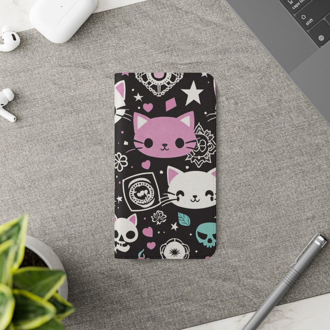 Pastel Goth Cat Flip Wallet Phone Case - Goth Cat Wallet Case for ...
