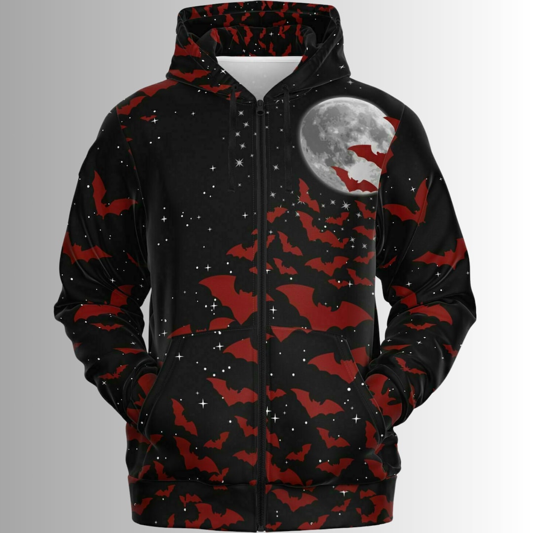 Gothic Bats Zip up Hoodie - Goth All Over Print Bat Hoodie - Goth ...