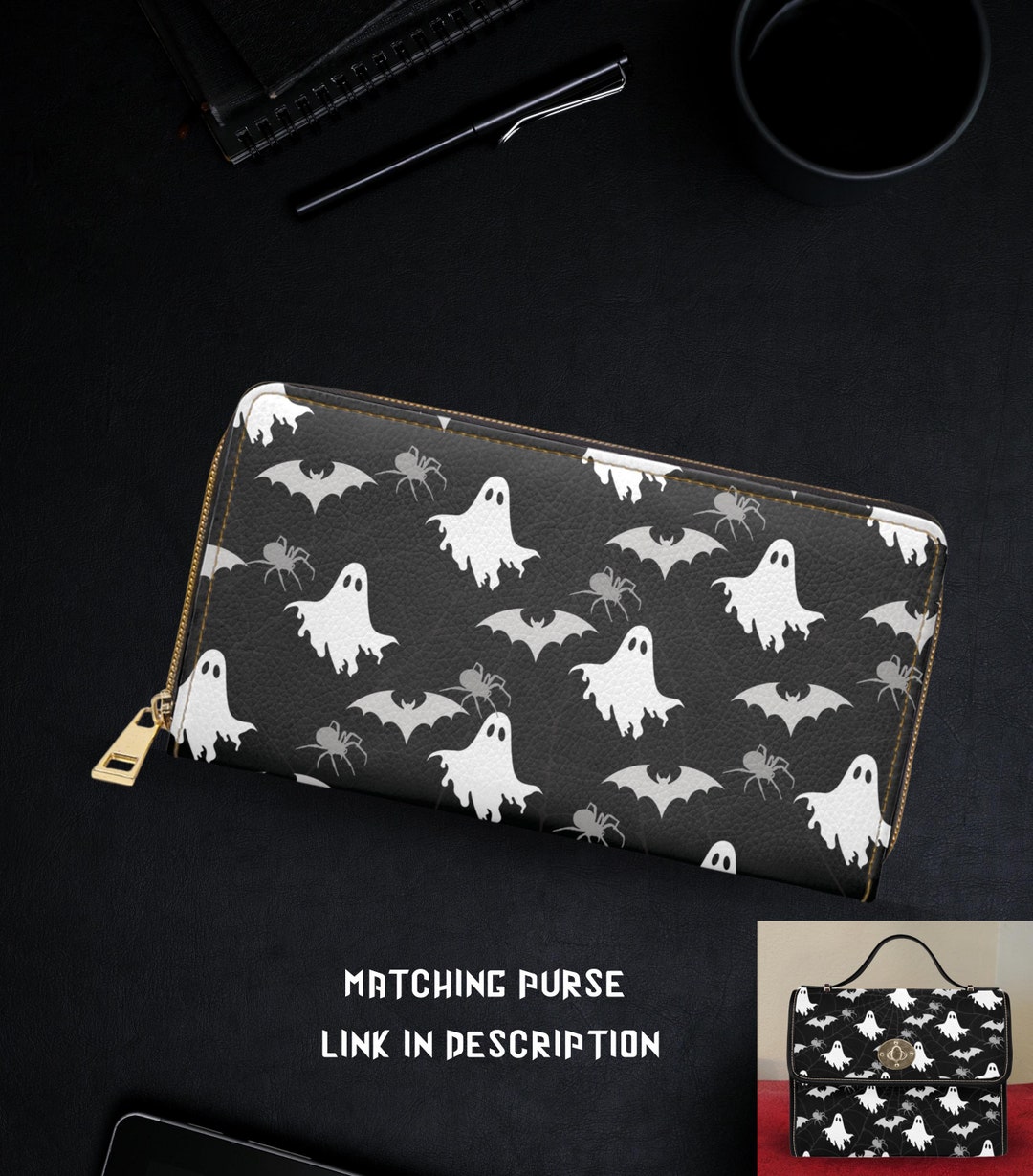 Gothic Ghost & Bats Print Wallet: Spooky Faux Leather Zip Wallet - Etsy