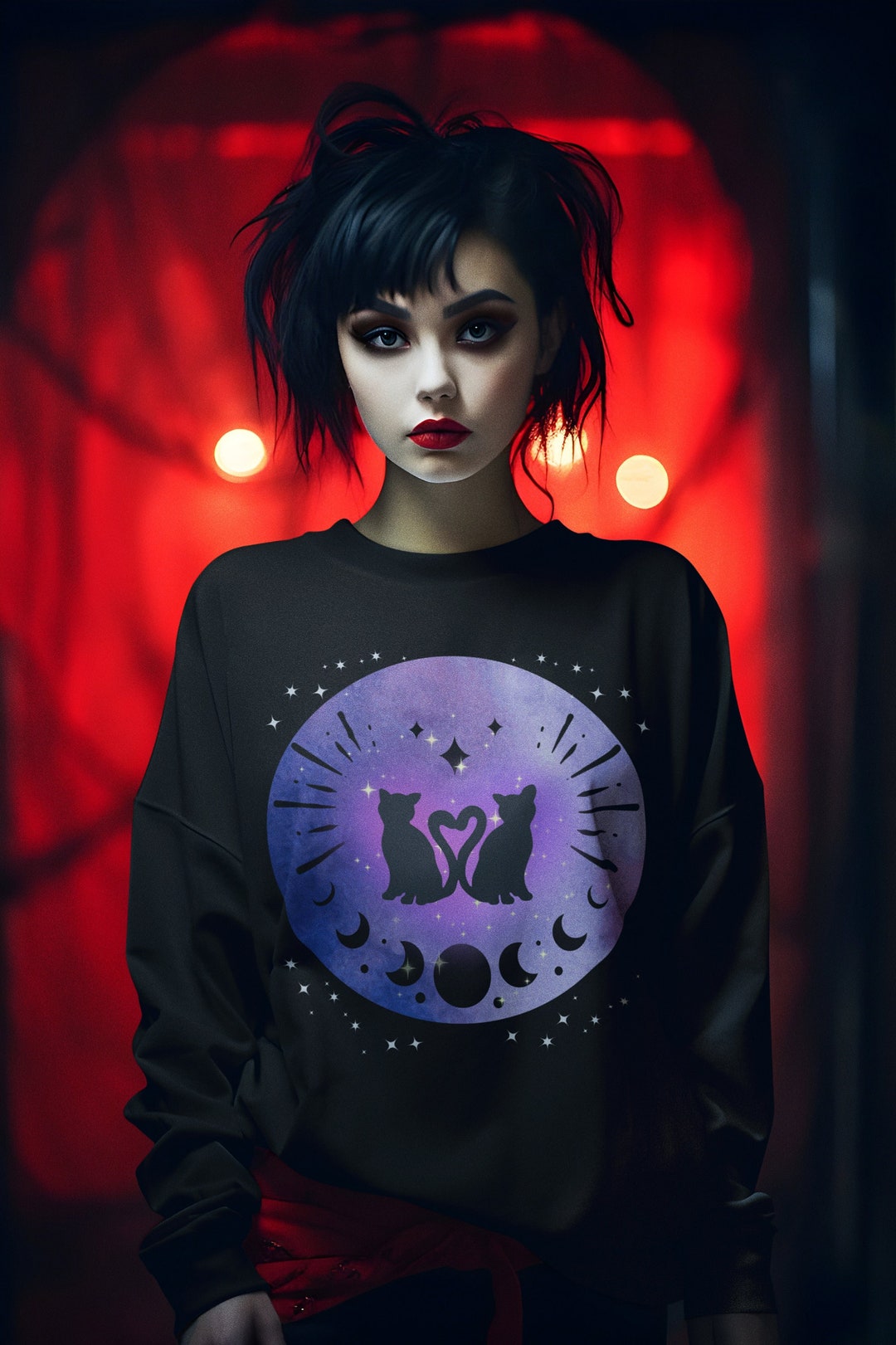 Gothic Black Cats & Moon Phases Sweater - Witchy Gift - Etsy