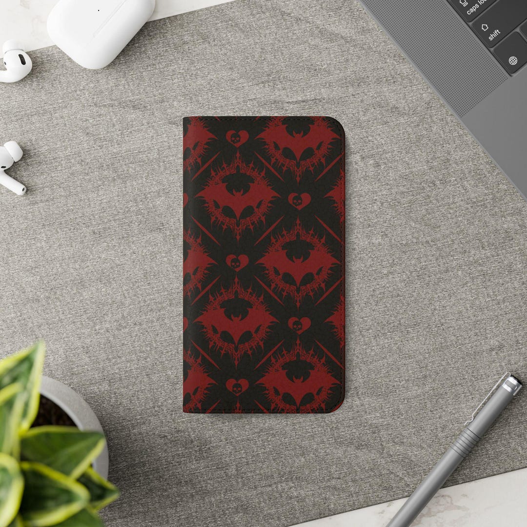 Gothic Bat Pattern Faux Leather Wallet Phone Case - Etsy