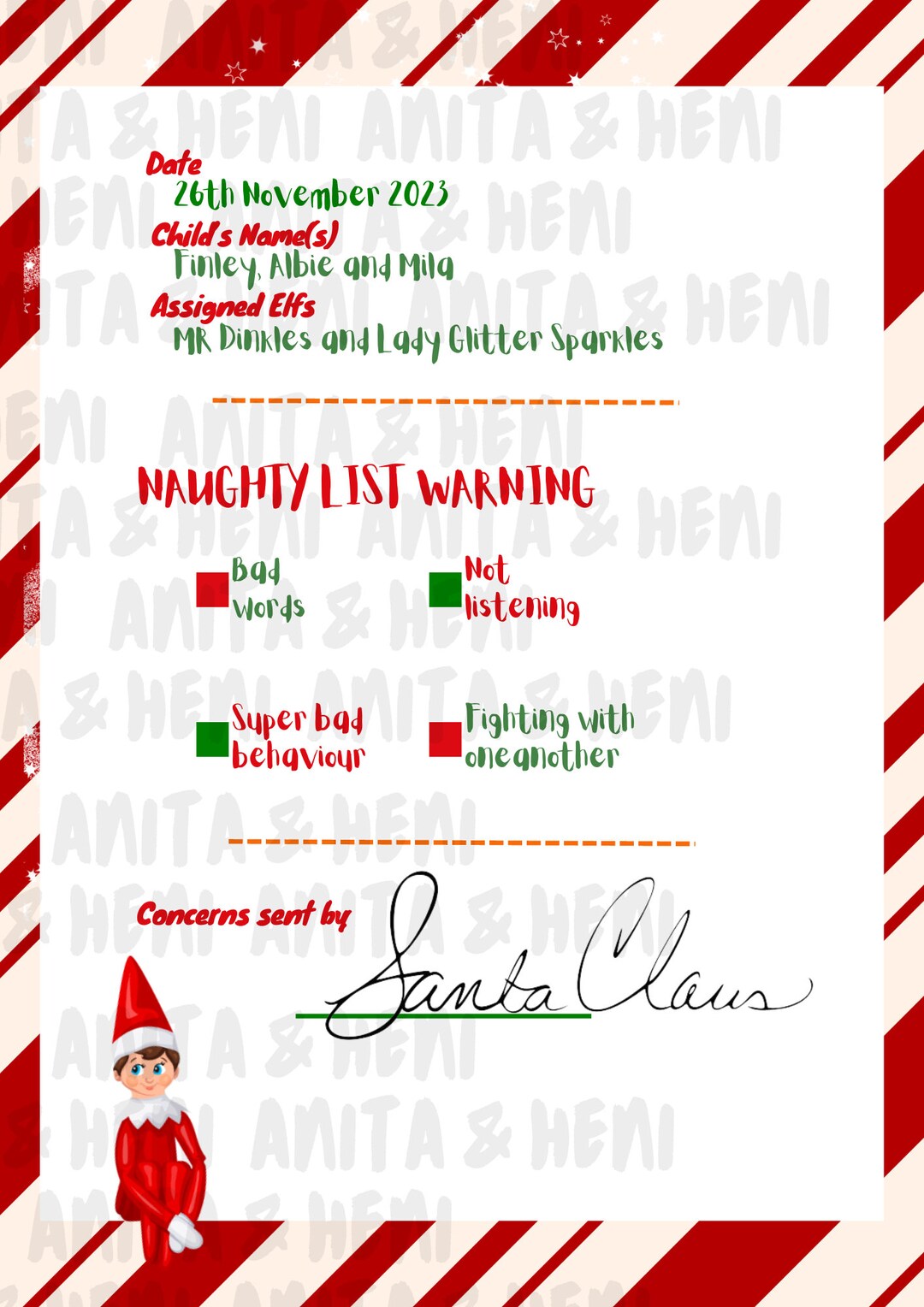 Santa Warning Tick-list Letter Personalised / Naughty List Warning ...