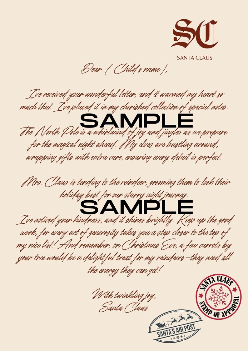 Santa Return Letter to Kids / Santa Letter to Children - Santa Thank ...