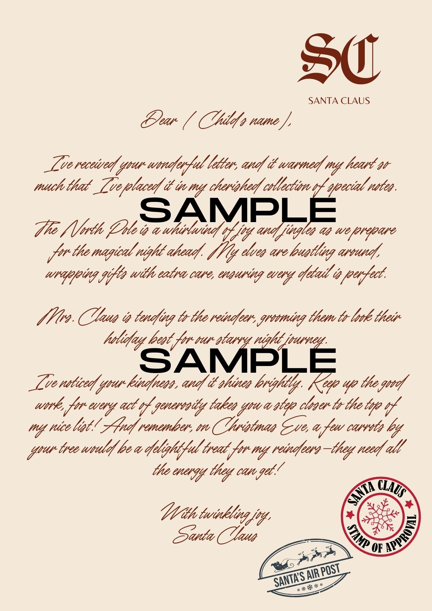 Santa Return Letter to Kids / Santa Letter to Children - Santa Thank ...