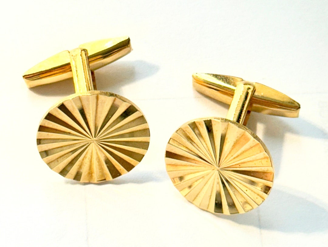 Mens Vintage 50's Swank Gold Plate Diamond Cut Round Fluted Dazzling ...