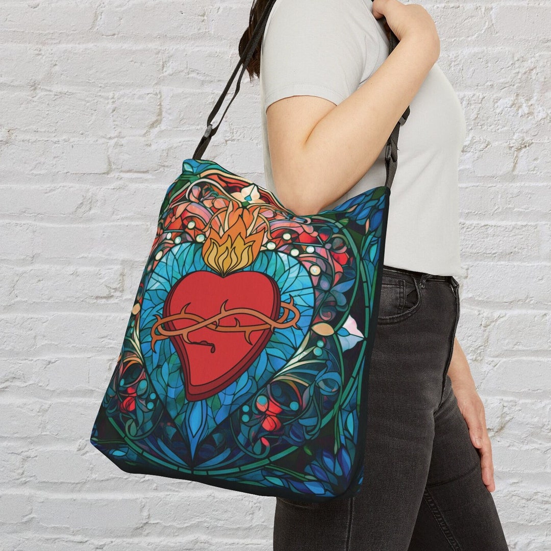 Sacred Heart Tote Bag, Catholic Tote Bag With Pockets, Crossbody Tote ...