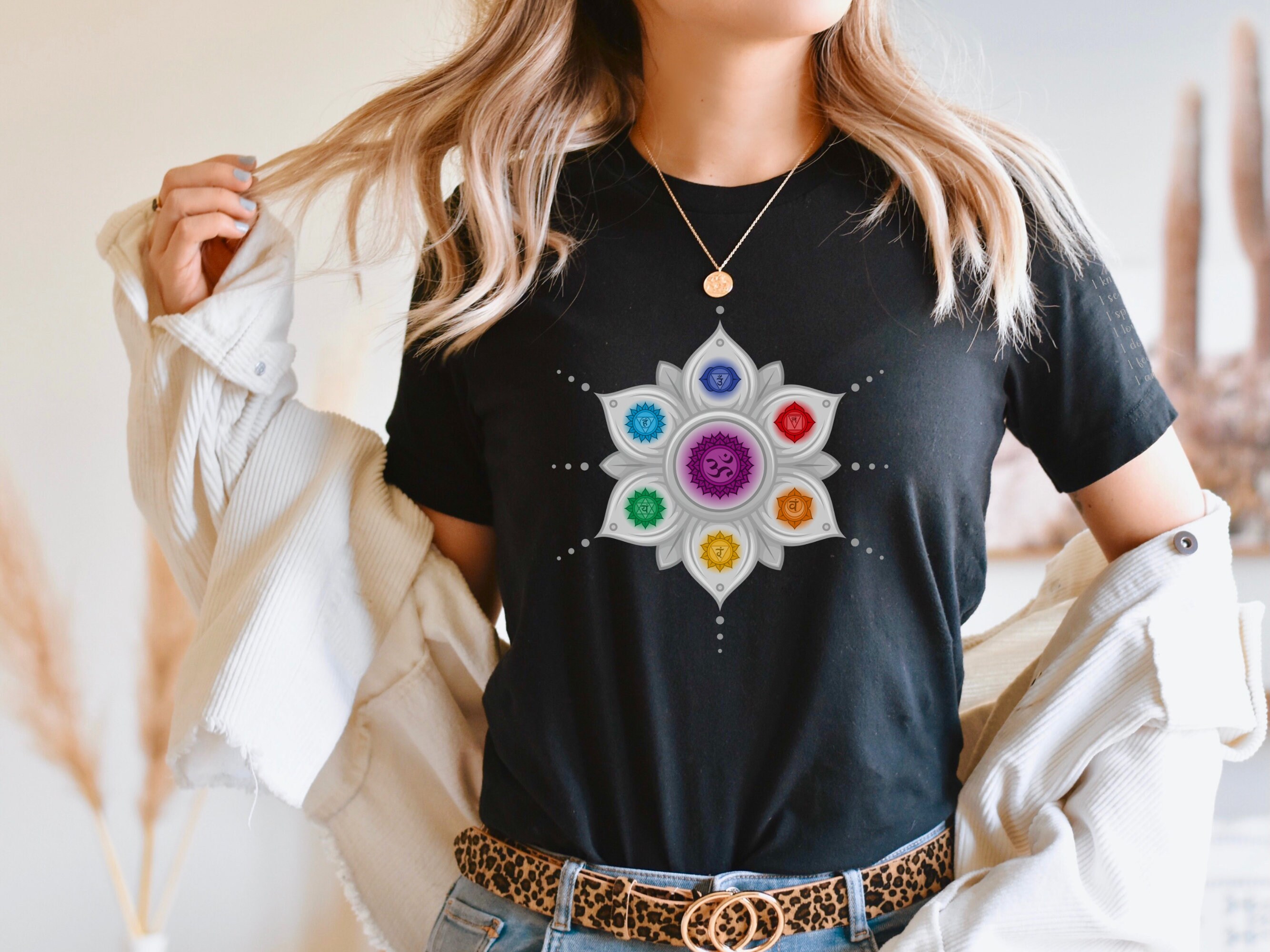 Seven Chakras With Affirmations on the Sleeve, Comfy Jersey Short Sleeve Tee, Gift for Yoga ...