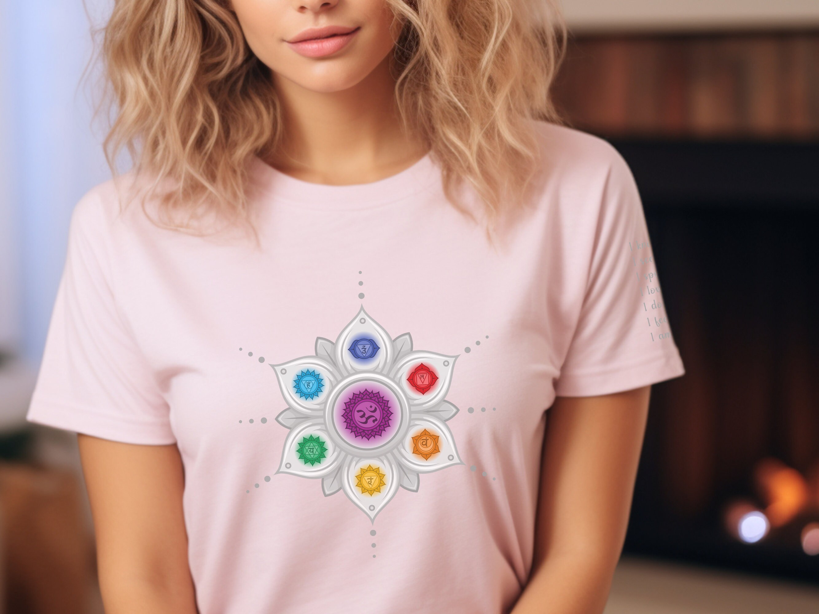 Seven Chakras With Affirmations on the Sleeve, Comfy Jersey Short Sleeve Tee, Gift for Yoga ...