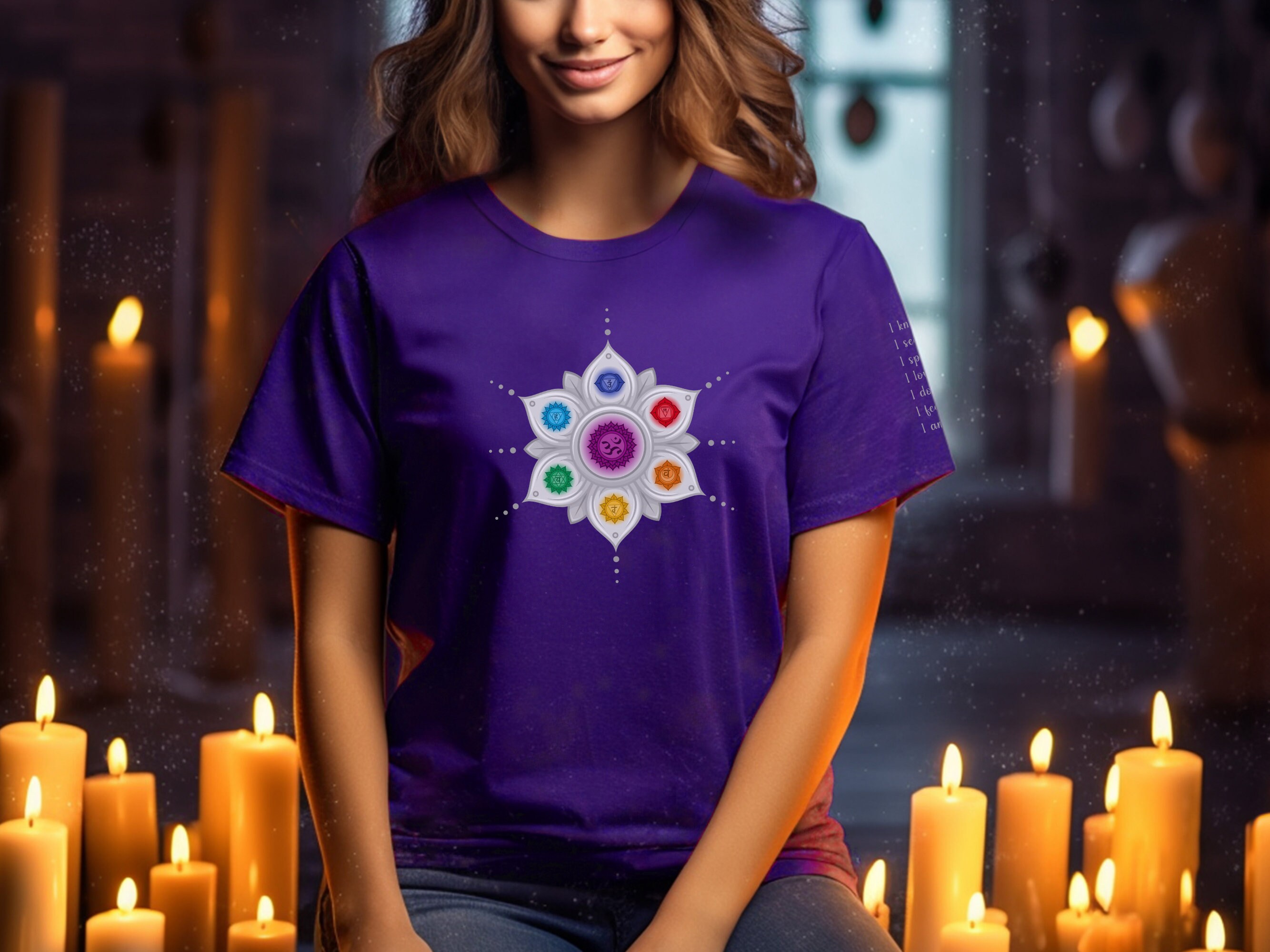 Seven Chakras With Affirmations on the Sleeve, Comfy Jersey Short Sleeve Tee, Gift for Yoga ...