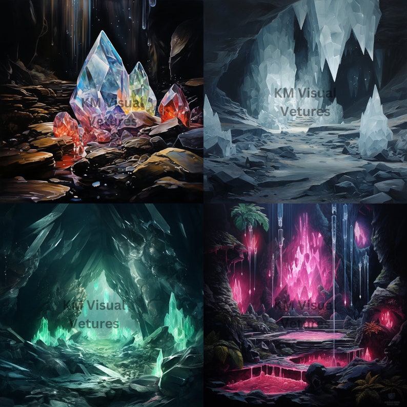 34 Watercolor Crystal Caves Digital Paper PNG, Spiritual Crystals ...