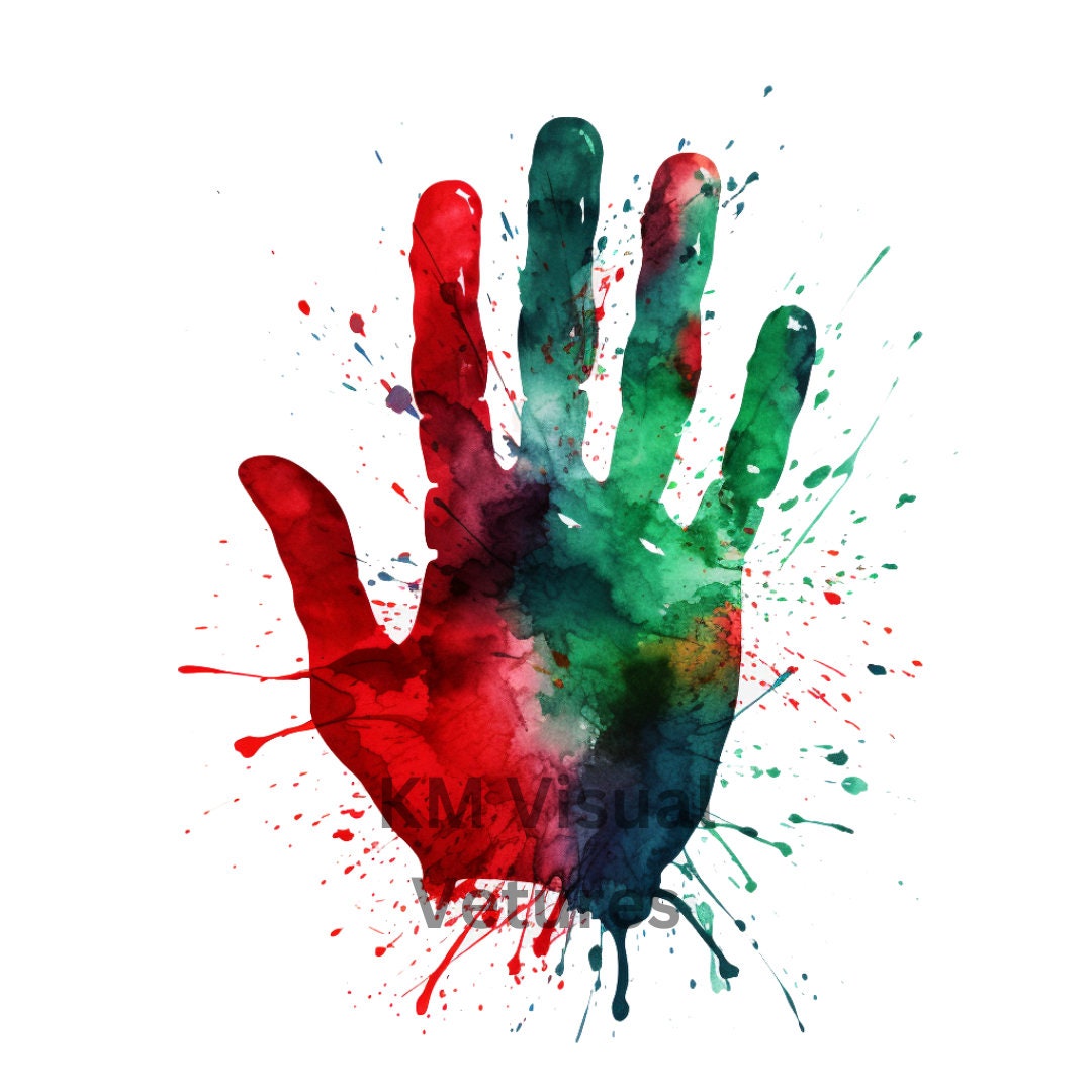 Watercolor Handprint Clipart PNG, Painted Hand, Sticker, Diary ...