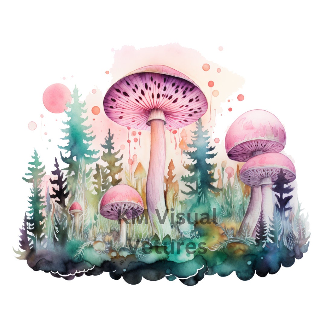 Watercolor Magic Mushrooms Clipart PNG - Fantasy Magic Mushroom, Witch ...