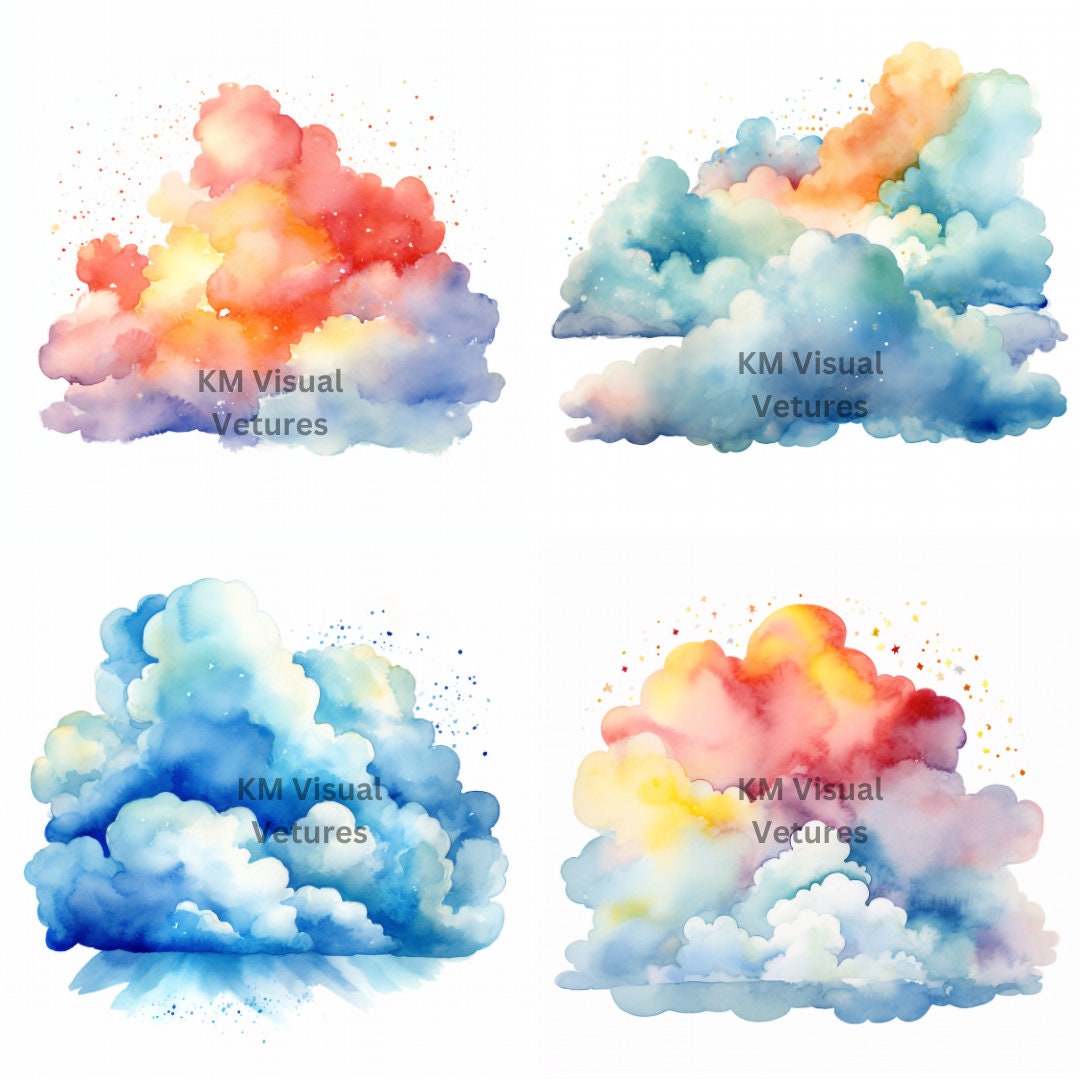 Watercolor Clouds Clipart Sky Clipart PNG Transparent - Etsy