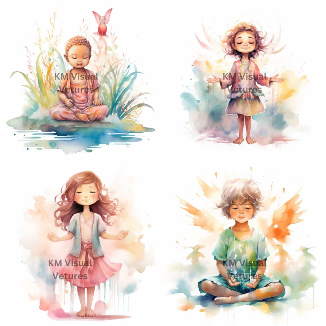 Watercolor Meditating Children PNG Clipart Spiritual Png - Etsy