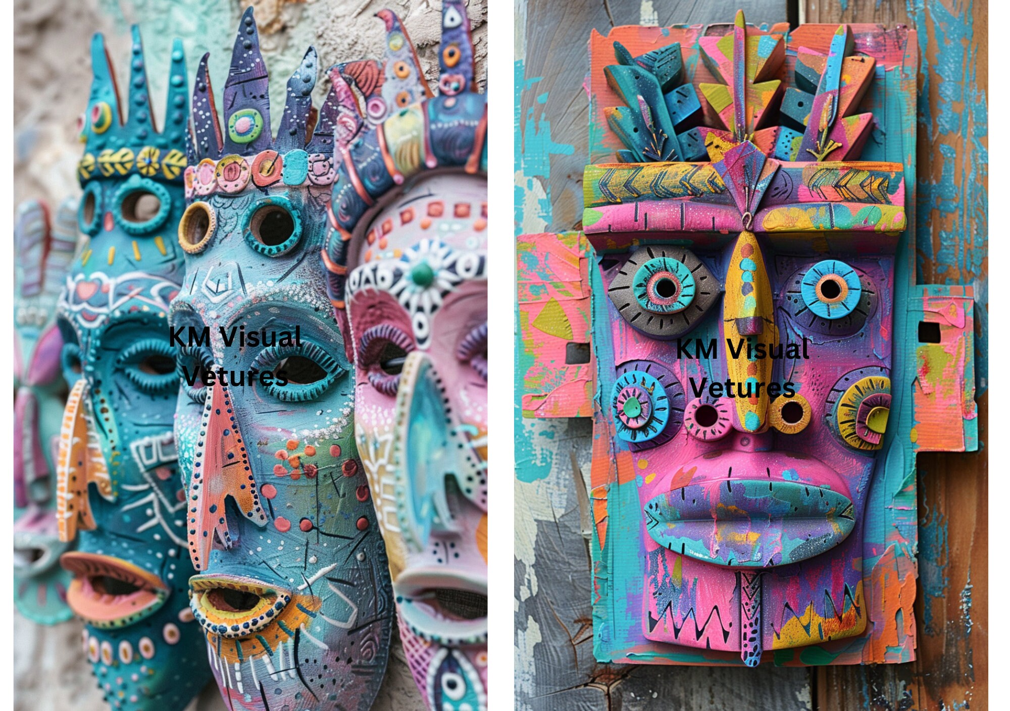 Colorful African Wooden Masks Journal Pages, A4 Pages, Front Cards ...