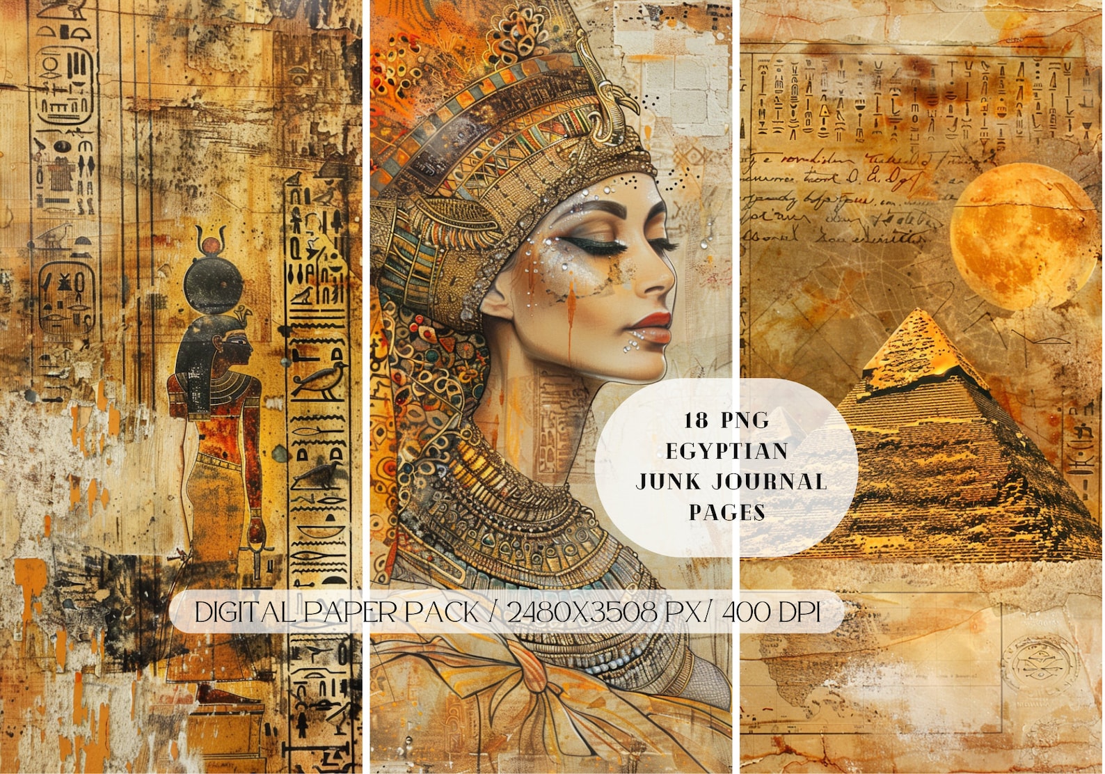 Ancient Egypt Junk Journal Pages PNG, Cleopatra, Pharaon, Pyramid ...