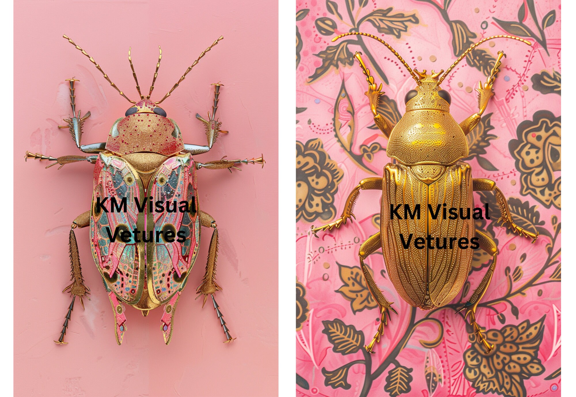 Gold Insects Bugs on Pink Baroco Background Junk Journal Pages PNG ...