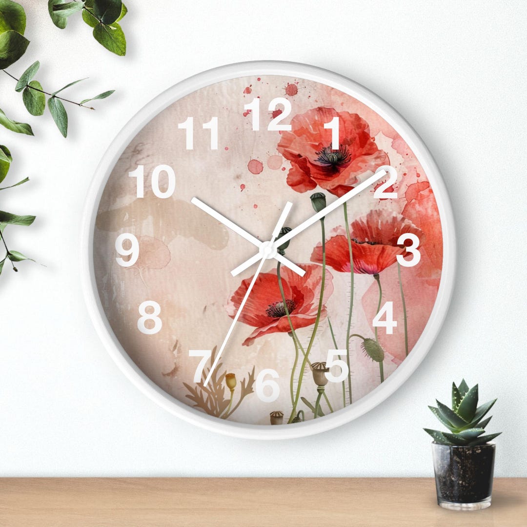 Elegant Floral Wall Clock Poppy Design, Home Decor, Gift for Her ...