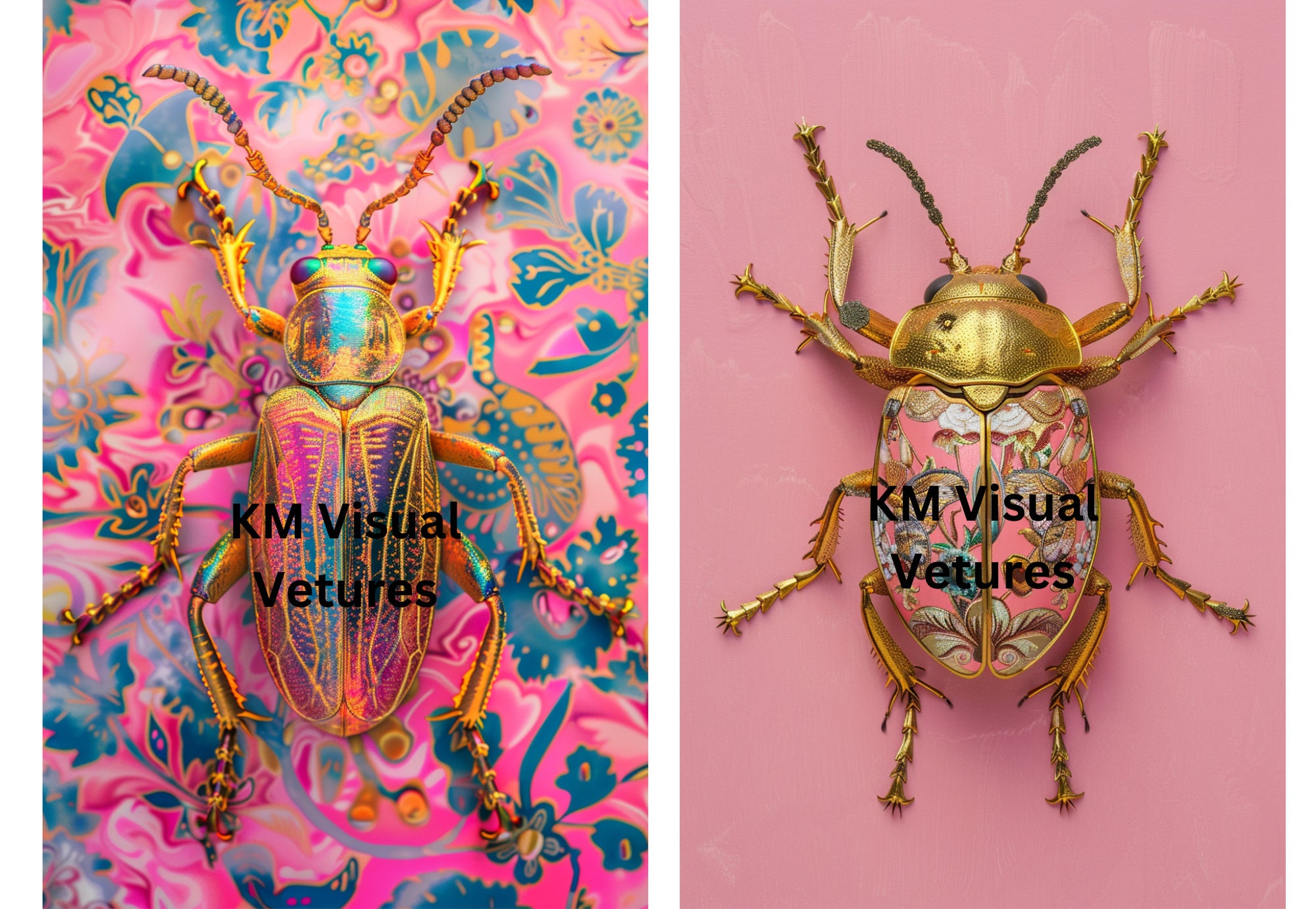 Gold Insects Bugs on Pink Baroco Background Journal Pages PNG ...