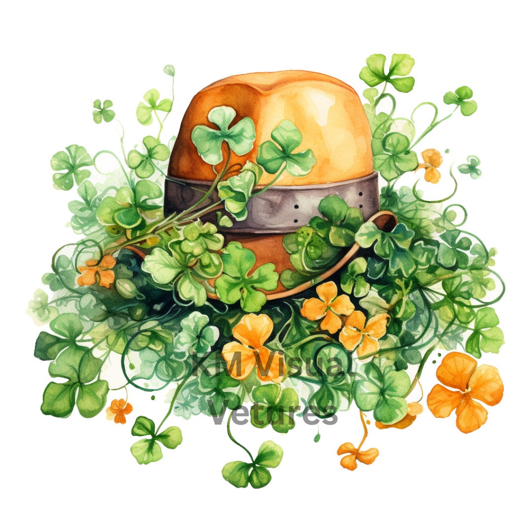 Watercolor Four Leaf Clover Clipart PNG. Grass Shamrock Heart Wreaths ...