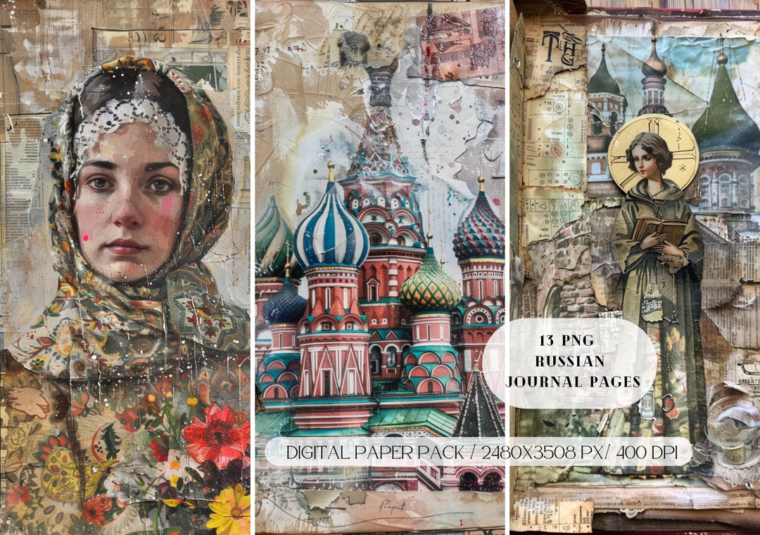Russia Junk Journal PNG, Digital Download, Front Page Card, Bookmark ...