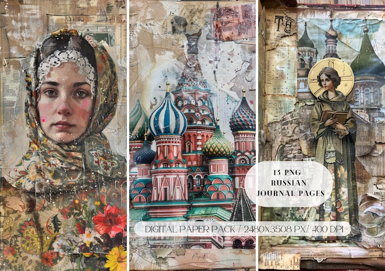 Russia Junk Journal PNG, Digital Download, Front Page Card, Bookmark ...