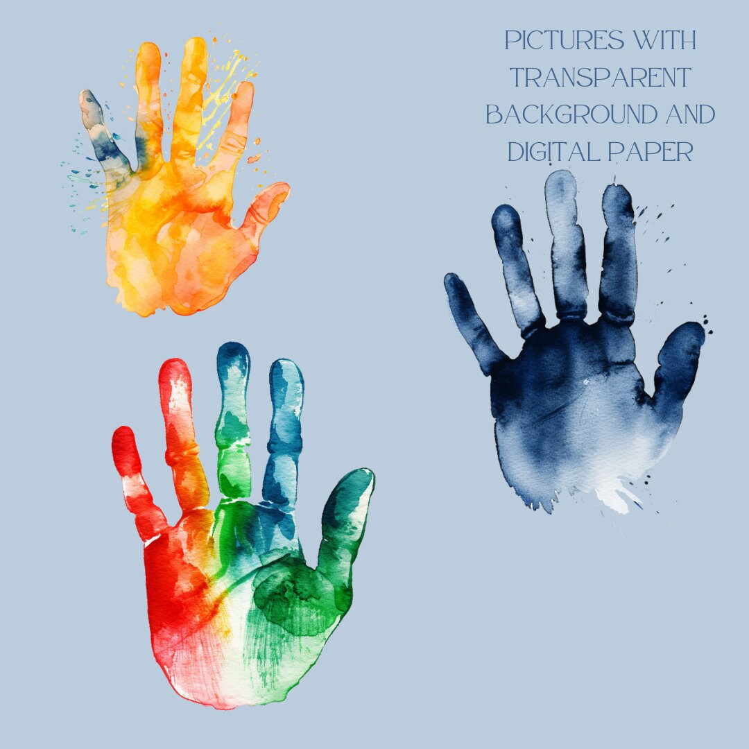 Watercolor Handprint Clipart PNG, Painted Hand, Sticker, Diary ...