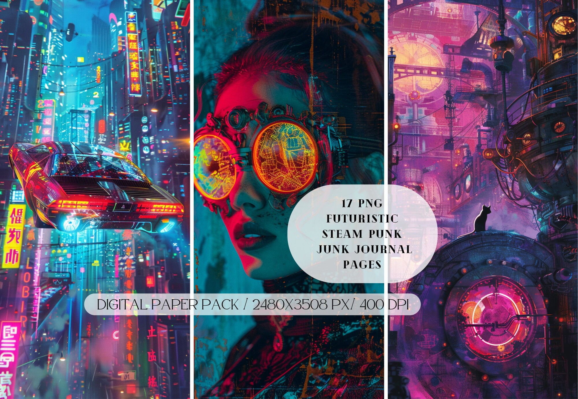 Futuristic Steam Punk Junk Journal Kit PNG, Sci-fi Junk Journal ...