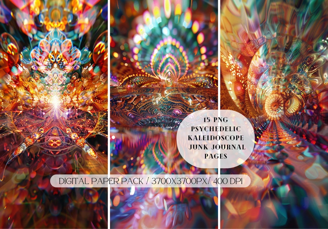 Psychedelic Kaleidoscope Junk Journal Digital Papers PNG, Art Pattern ...