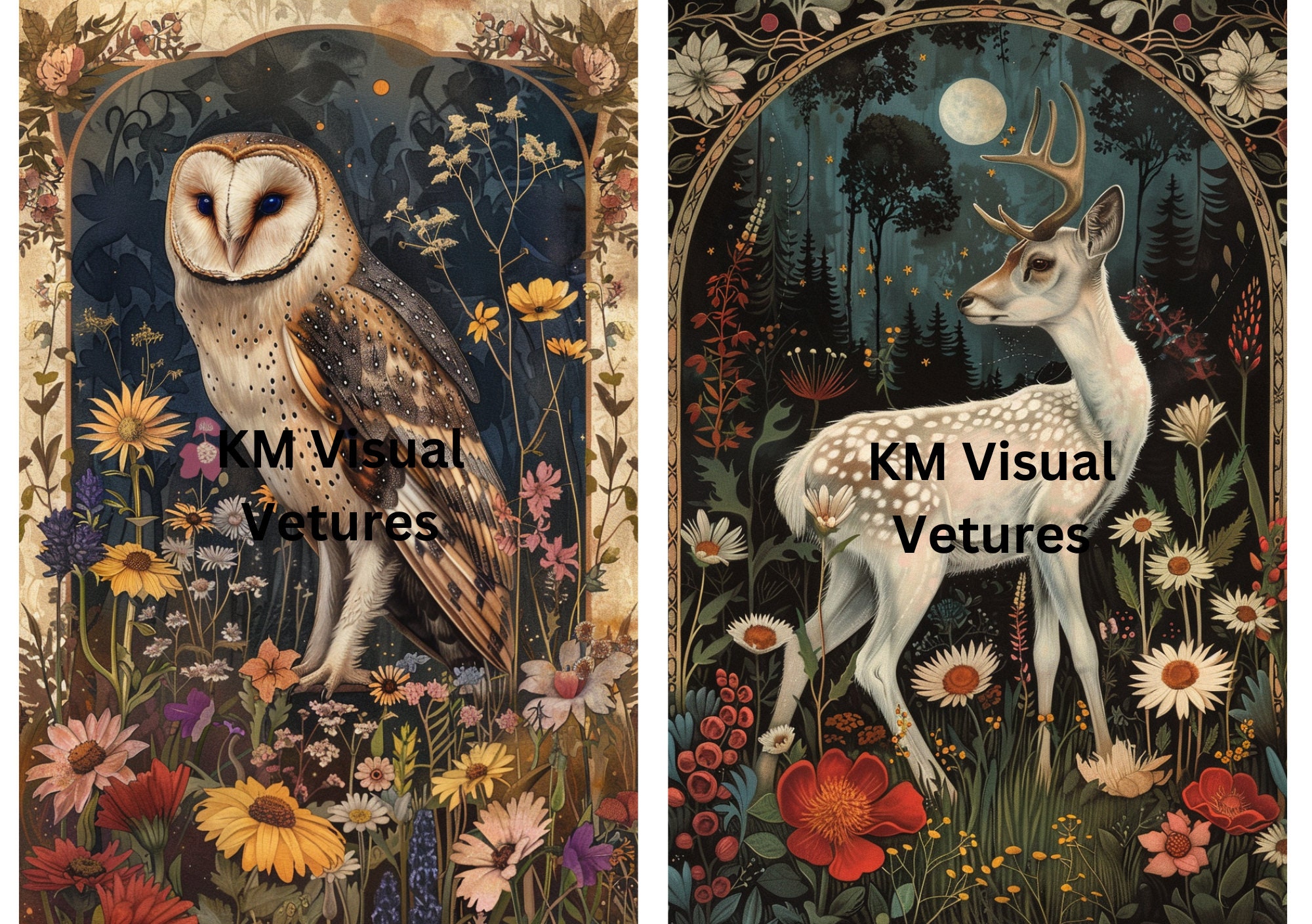 Woodlands Forest Animals Junk Journal Pages PNG, Full Moon, Collage ...