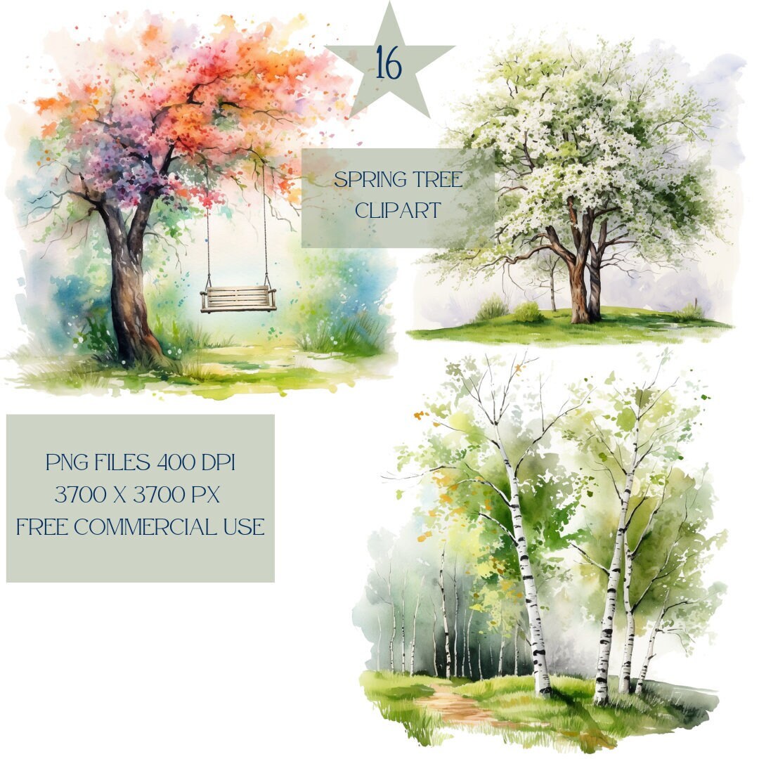 Watercolor Spring Tree Clipart Png,spring Scenery, Tree Landscape ...