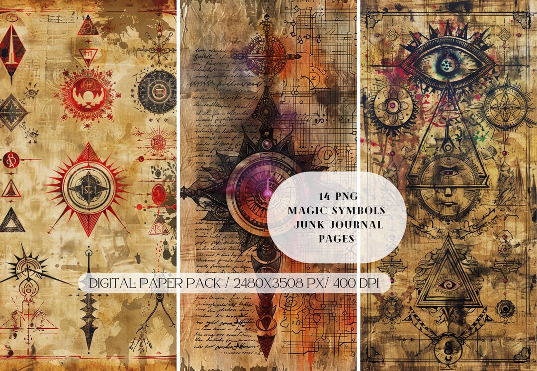 Magic Symbols Digital Pages Journal Pages PNG, Printable Spell Book ...