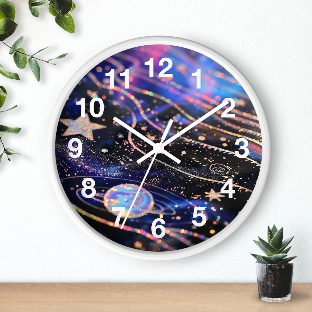 Cosmic Glitter Wall Clock Sparkling Galaxy Design, Starry Home Decor ...