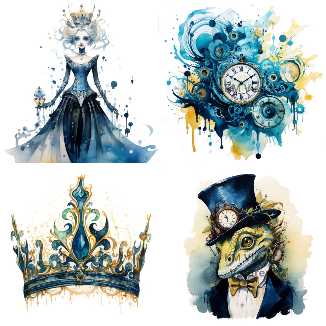 Alice in Wonderland Watercolor Clipart 40 PNG Bundle, Fairytale Clipart ...