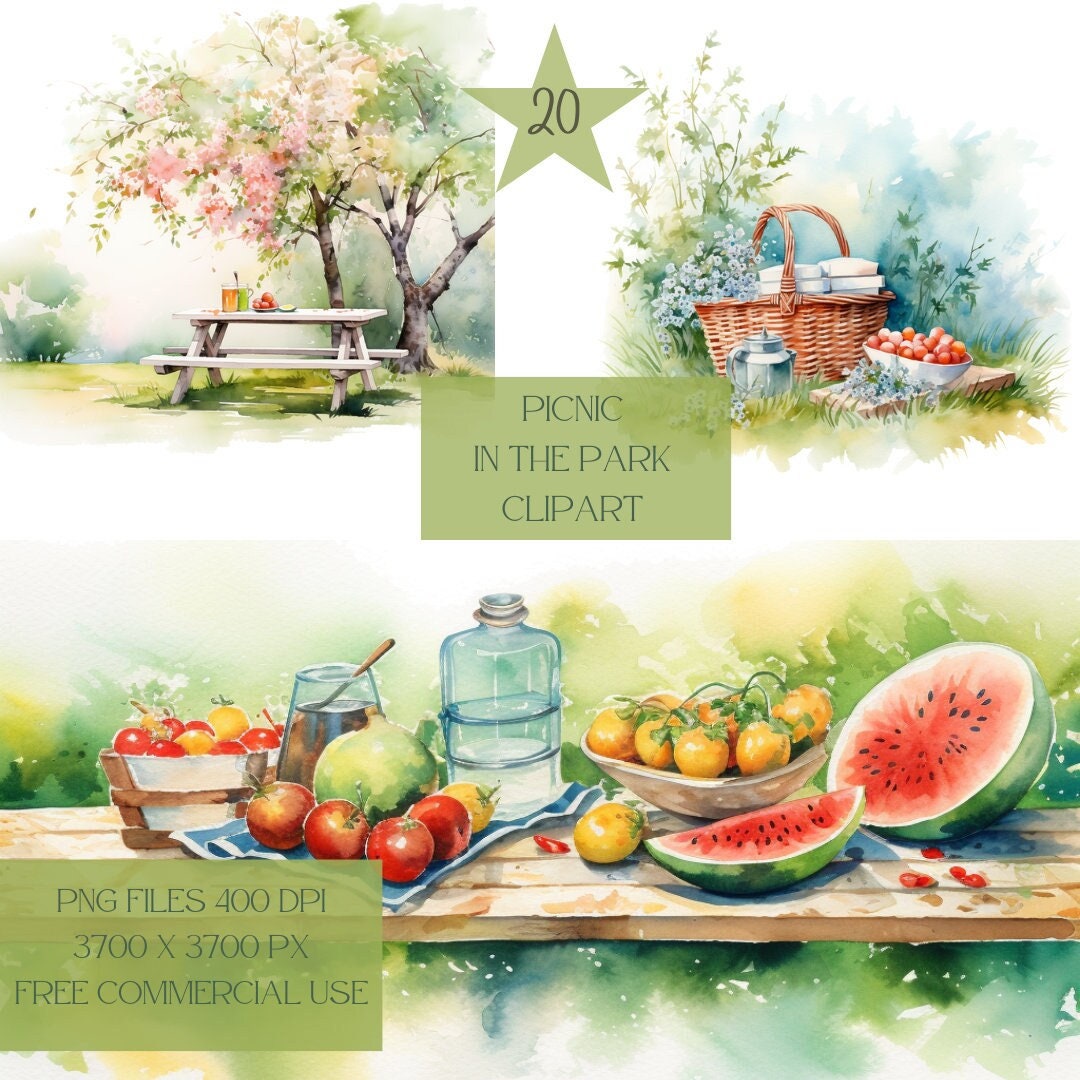 Watercolor Picnic Clipart PNG, Tea Time Png. Spring, Summer Picnic ...