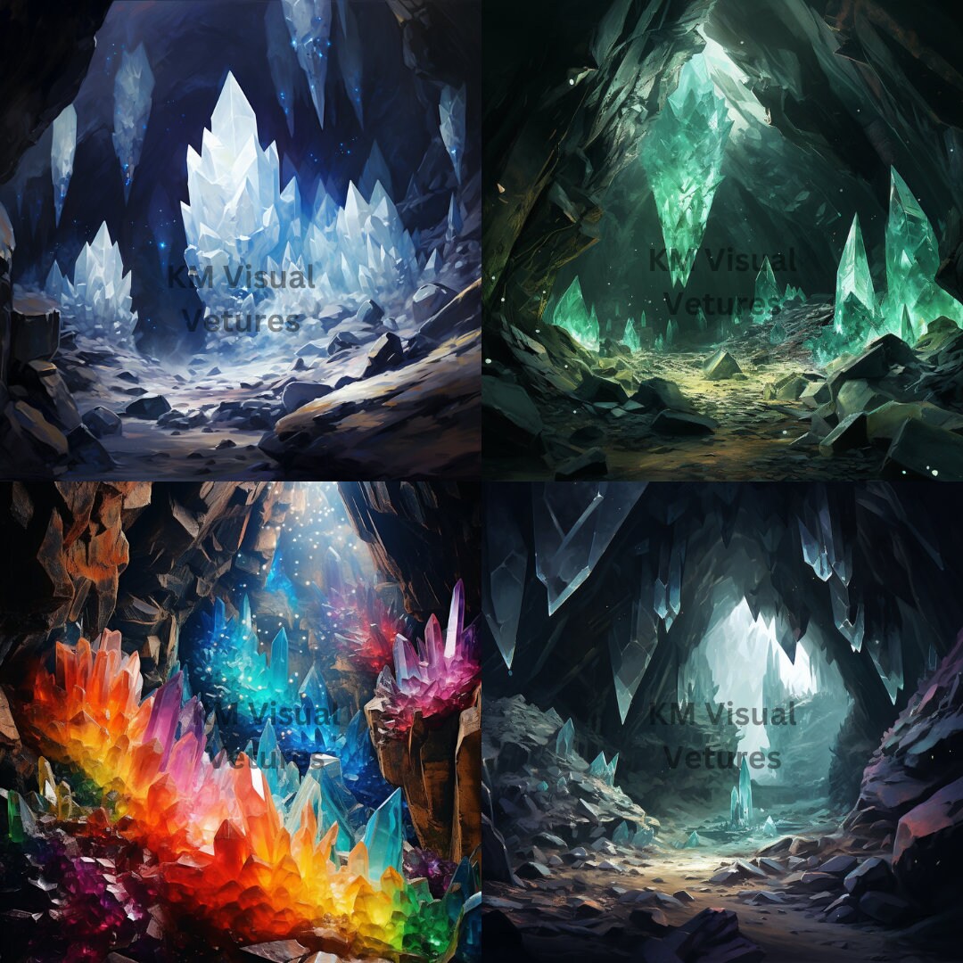 34 Watercolor Crystal Caves Digital Paper PNG, Spiritual Crystals ...