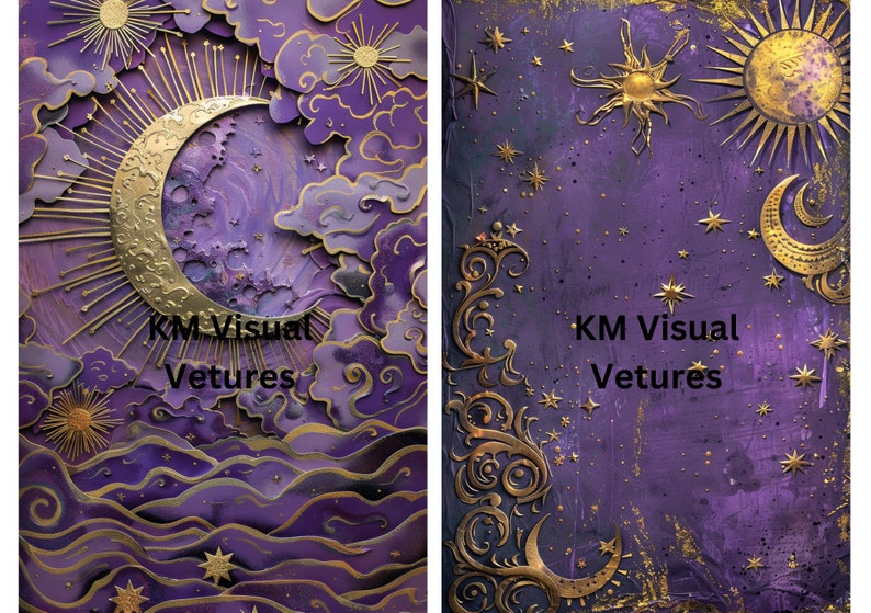 Celestial Purple and Gold Digital Paper Jurnal Pages PNG, Textures ...