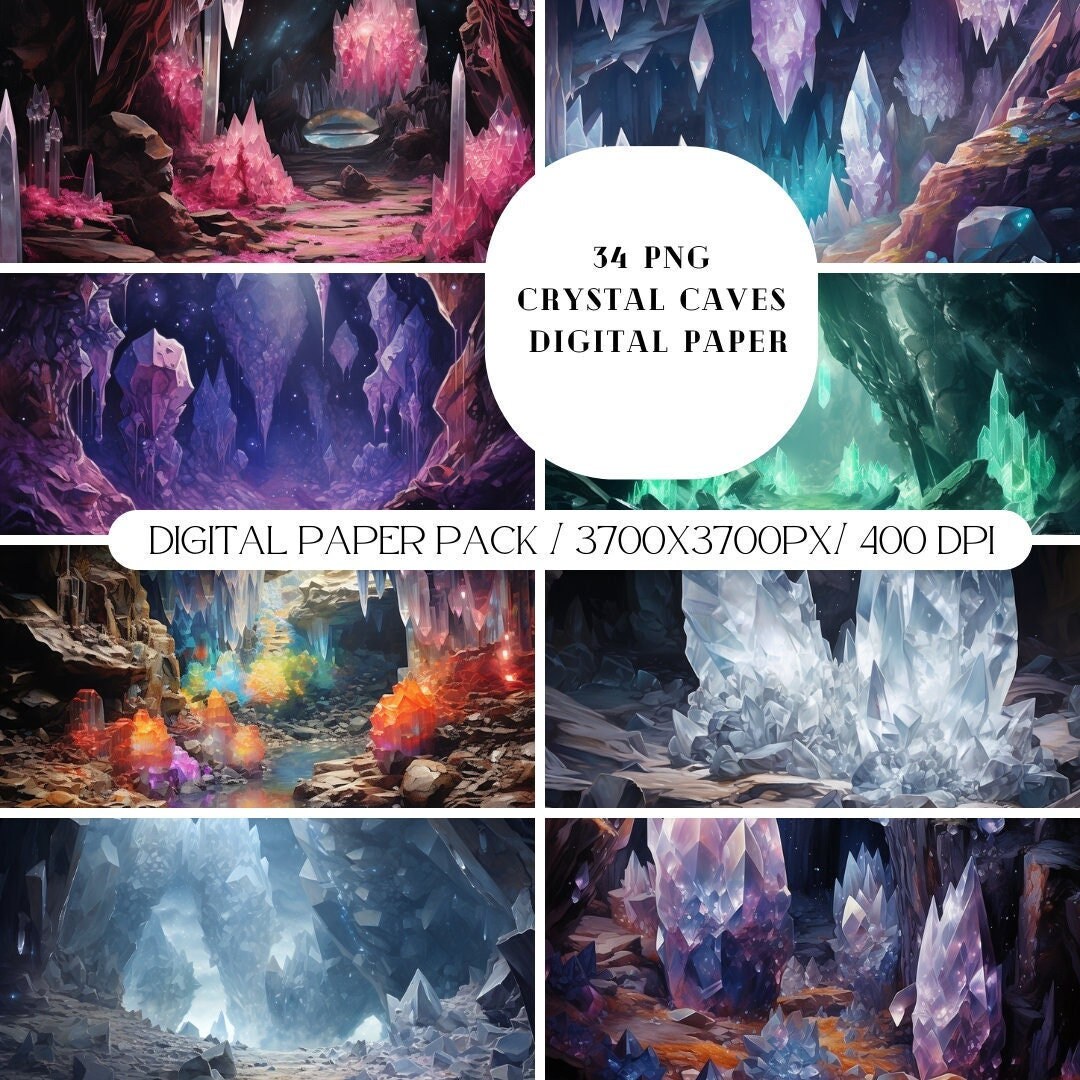 34 Watercolor Crystal Caves Digital Paper PNG, Spiritual Crystals ...