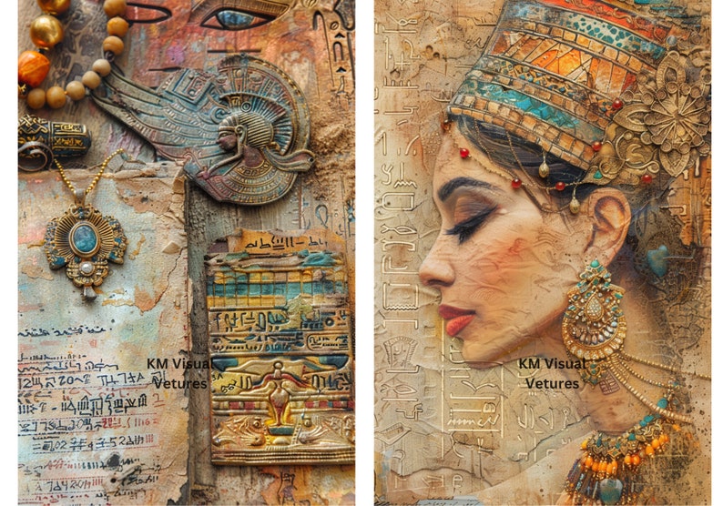 Ancient Egypt Junk Journal Pages PNG, Cleopatra, Pharaon, Pyramid, Symbols, Collage Sheets ...