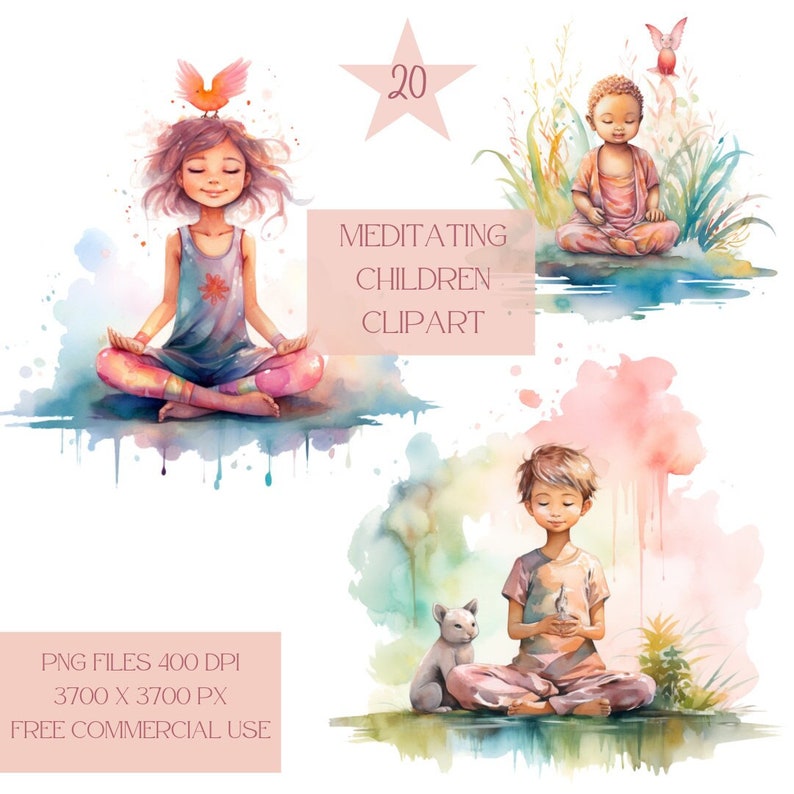 Watercolor Meditating Children PNG Clipart, Spiritual Png Bundle ...