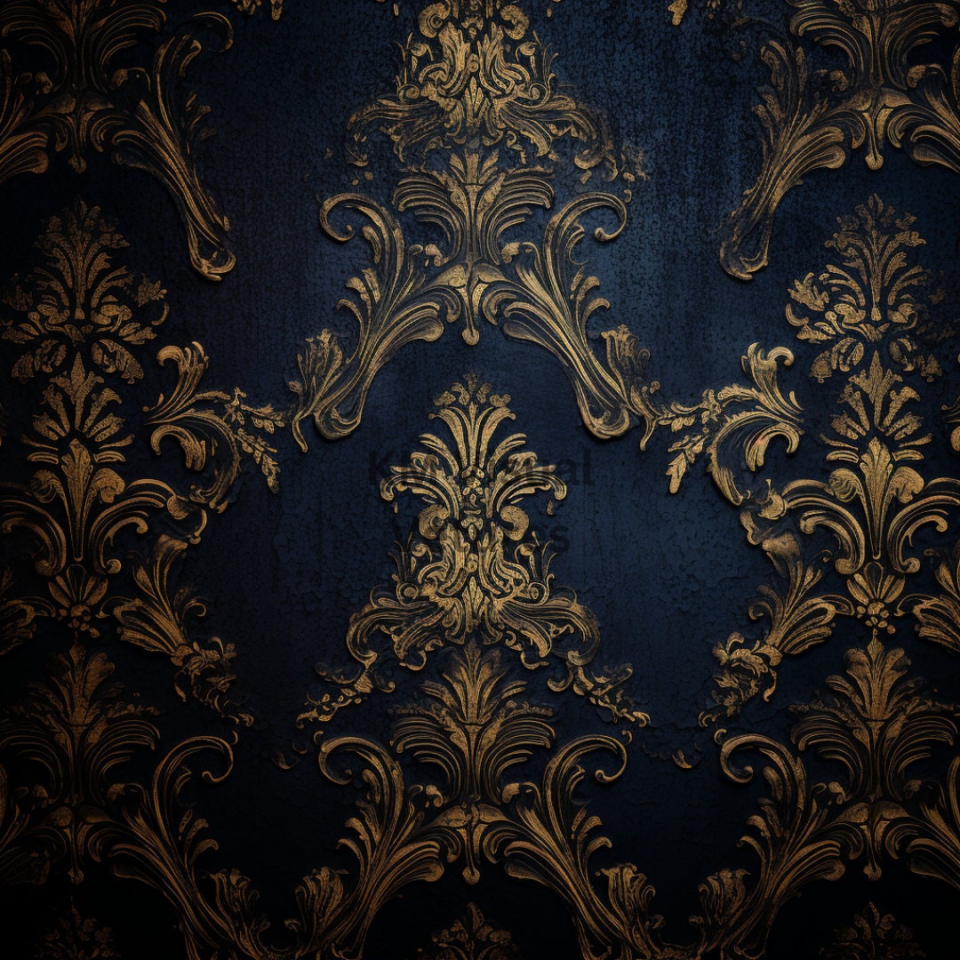 Watercolor Victorian Damask Digital Paper PNG, Dark Distressed Grungy ...