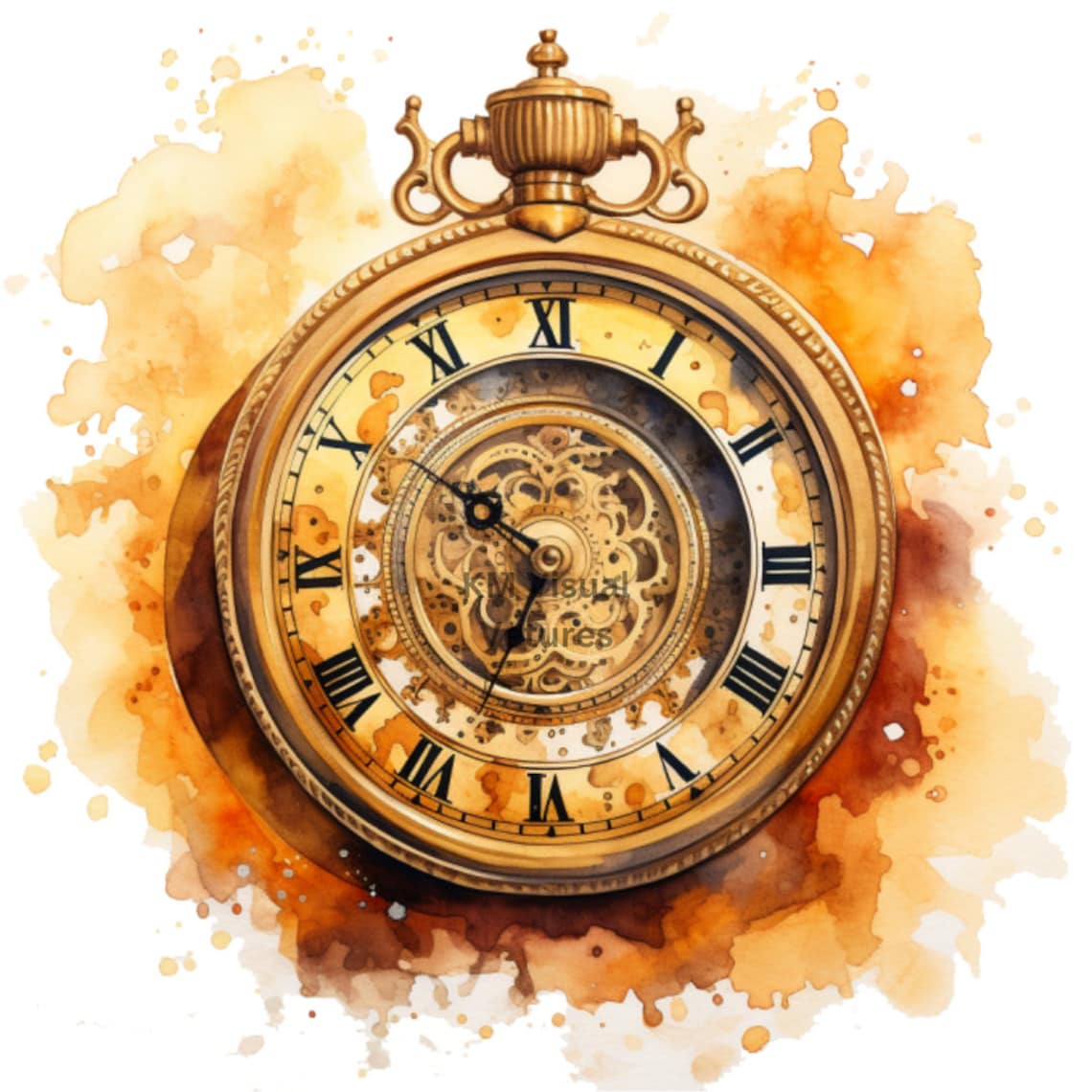 Watercolor Vintage Pocket Watch Clipart PNG, Vintage Timepiece Artwork PNG, Pocket Watch ...