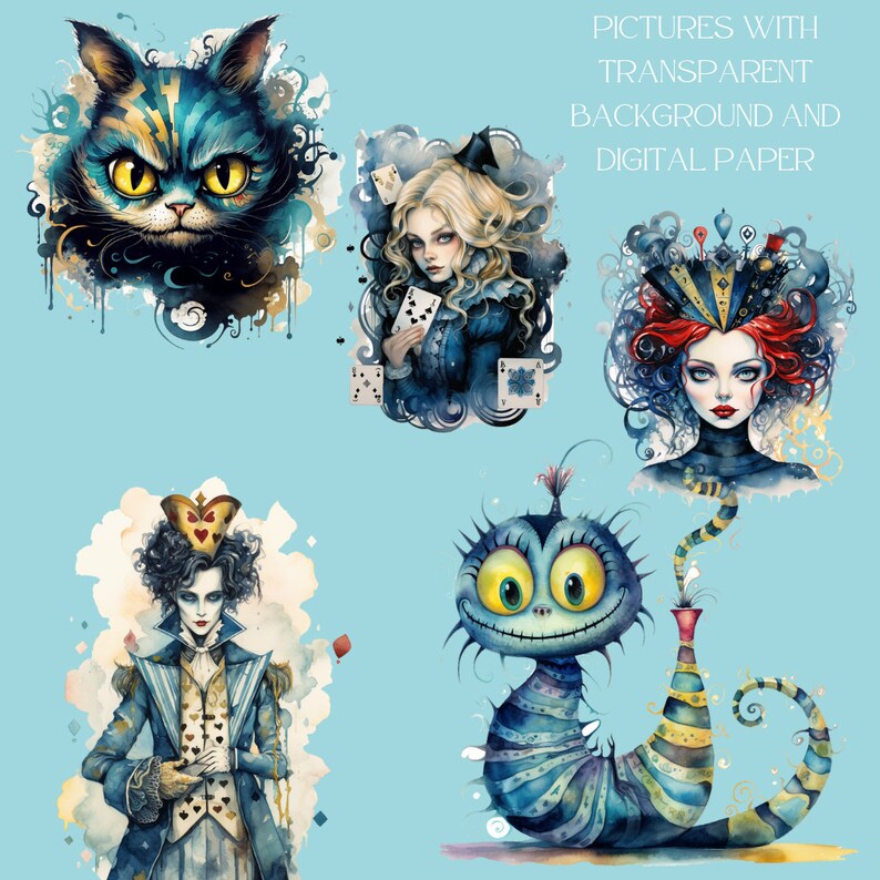 Alice in Wonderland Watercolor Clipart 40 PNG Bundle, Fairytale Clipart ...