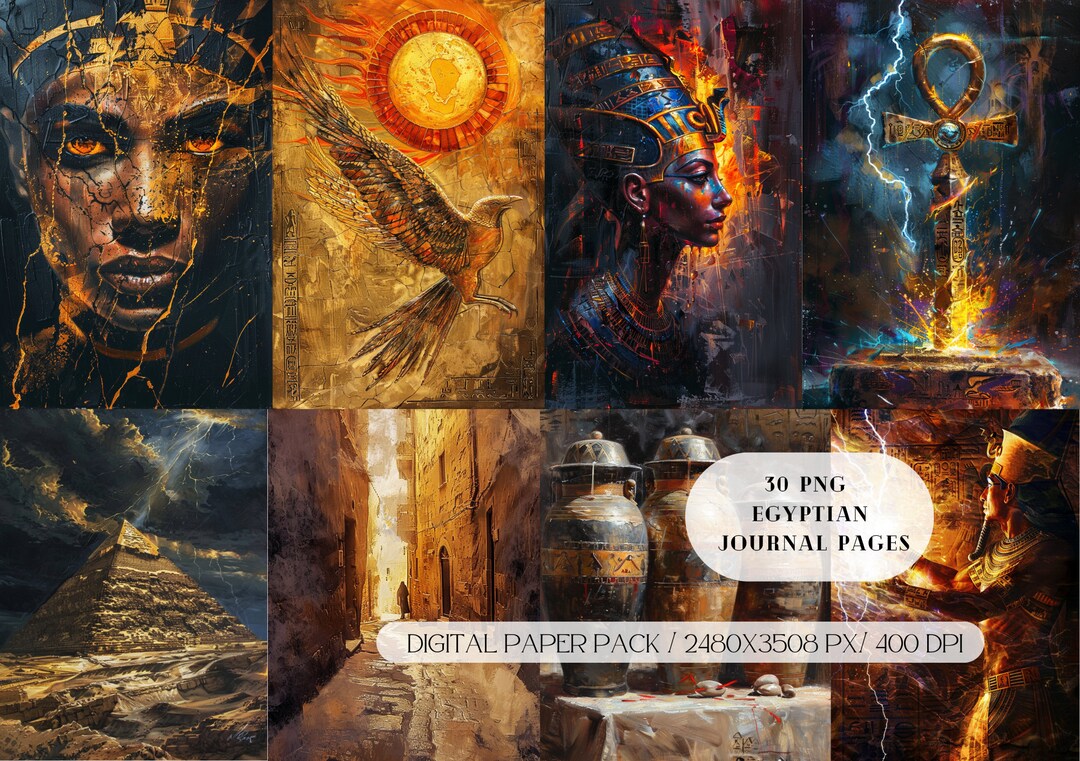 30 Ancient Egypt Junk Journal Pages PNG, Cleopatra, Pharaon, Pyramid ...