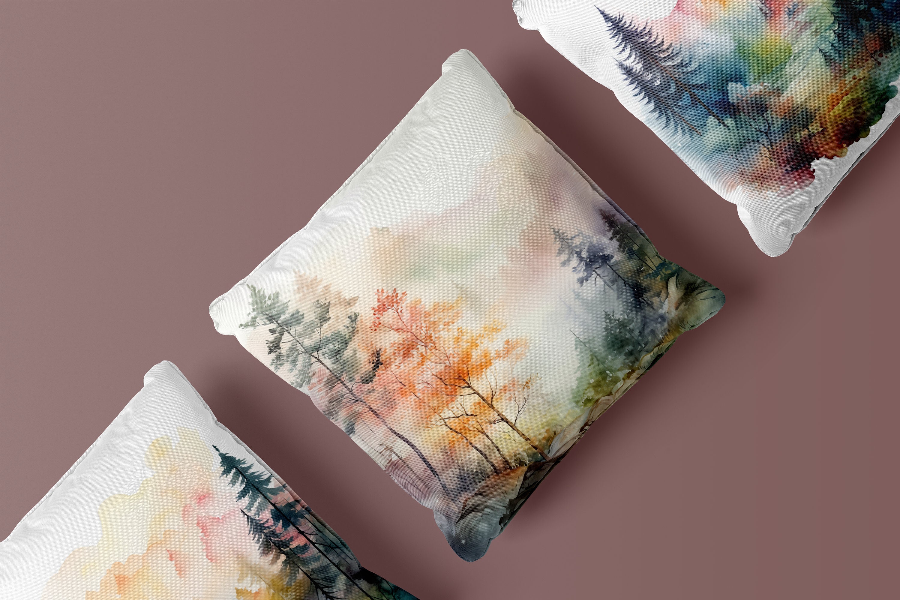 Watercolor Forest Landscapes Pastel Digital Paper PNG, Pine Trees ...