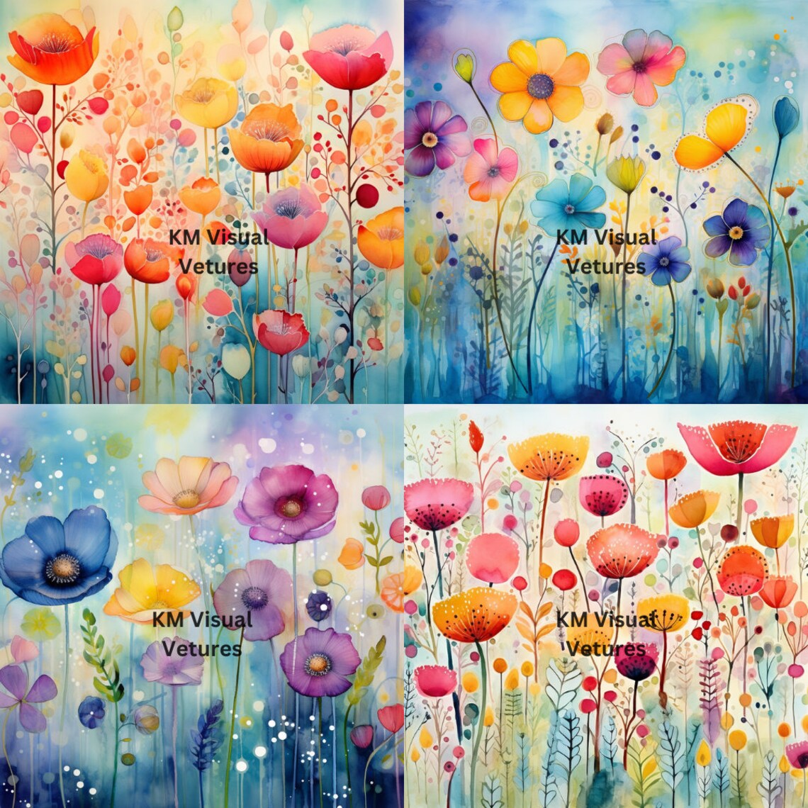 Watercolor Flowers Digital Paper Digital Paper PNG, Flower Backgrounds ...